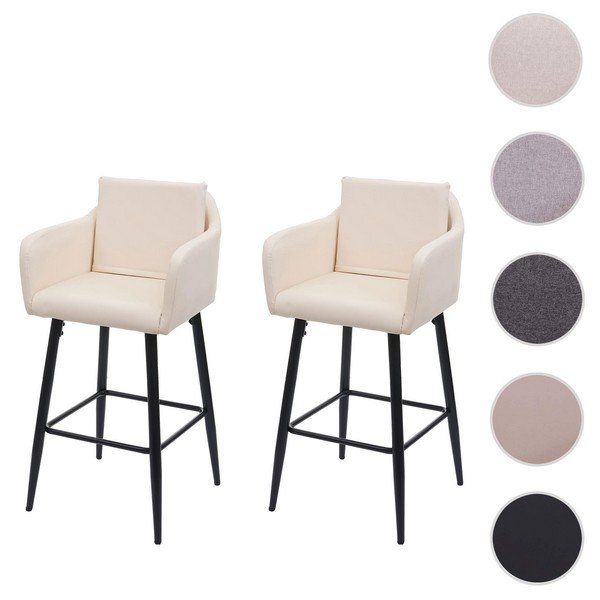 Barstole - 2 barstole med 4 ben og lædersæde i creme beige kunstlæder ...
