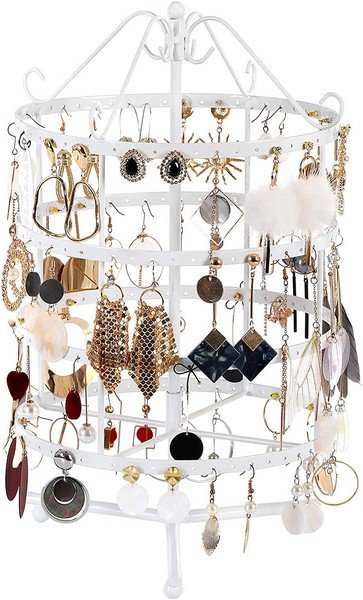 Smykkestativ til øreringe og halskæder - roterende - hvid - Smykkeopbevaring - Daily-Living.dk